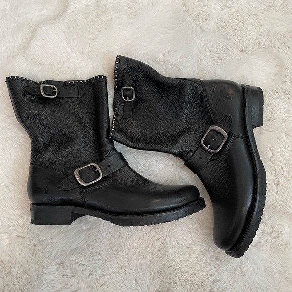 Frye | Shoes | Frye Womens Veronica Stud Short Black Leather Boots ...